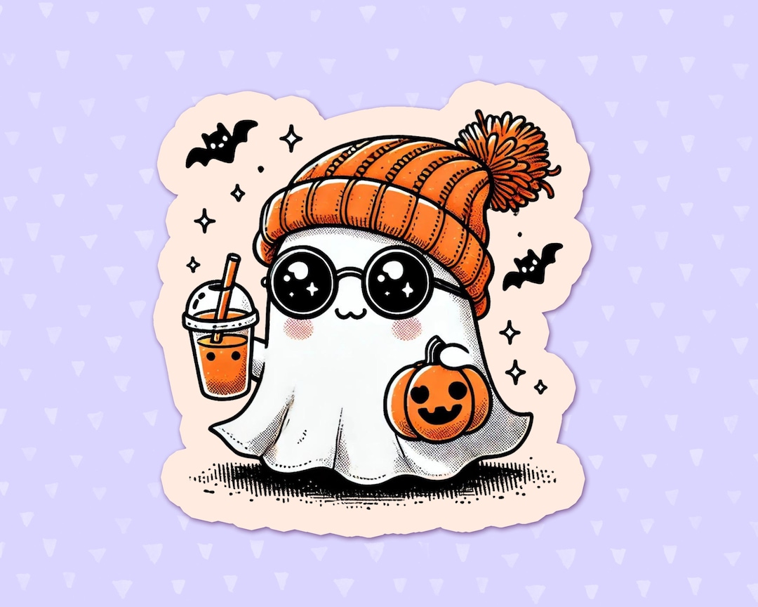 Cute Fall Ghost Sticker, Pumpkin Sticker, Bat Sticker, Halloween ...