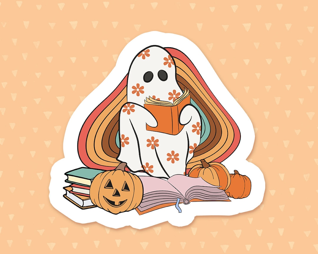 Ghost Sticker, Reading Sticker, Halloween Laptop Sticker, Water Bottle ...