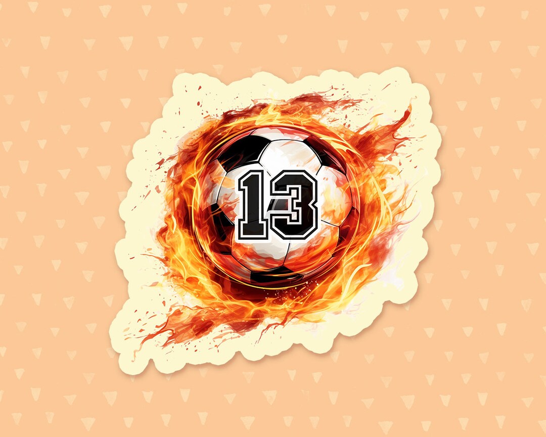 Personalized Soccer Ball Sticker, Flaming Soccer Ball, Laptop Sticker ...