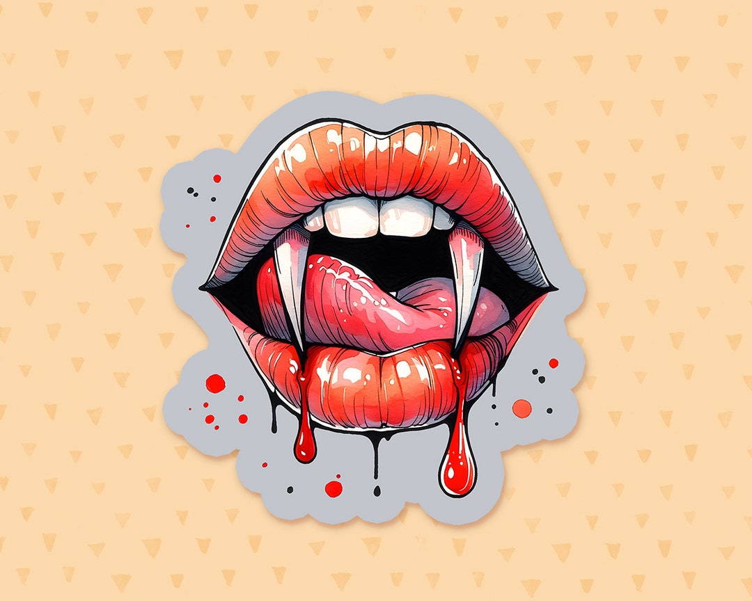Vampire Lips & Fangs Sticker, Horror Sticker, Bookish Sticker, Gothic ...