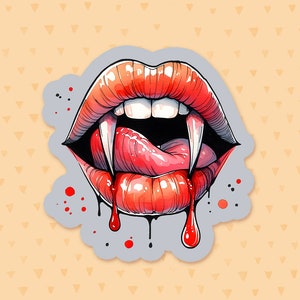 Vampire Lips & Fangs Sticker, Horror Sticker, Bookish Sticker, Gothic ...
