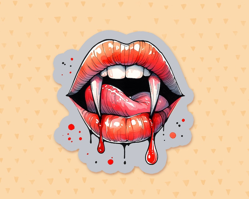 Vampire Lips & Fangs Sticker, Horror Sticker, Bookish Sticker, Gothic ...