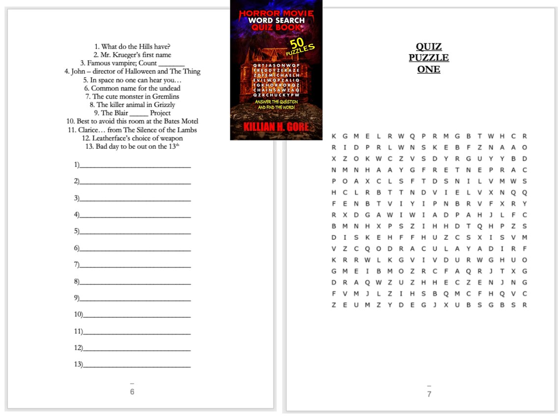 Horror Movie Word Search Quiz Book by Killian H. Gore SIGNED | Etsy UK