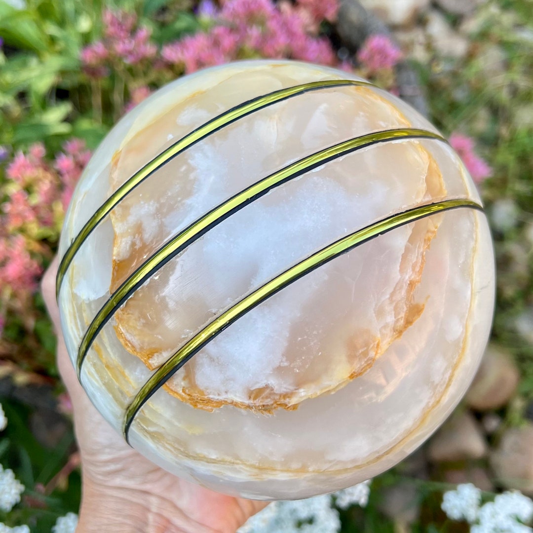 10lb XXL Banded Onyx Sphere With Brass Accents and Detailed Stand! - Etsy