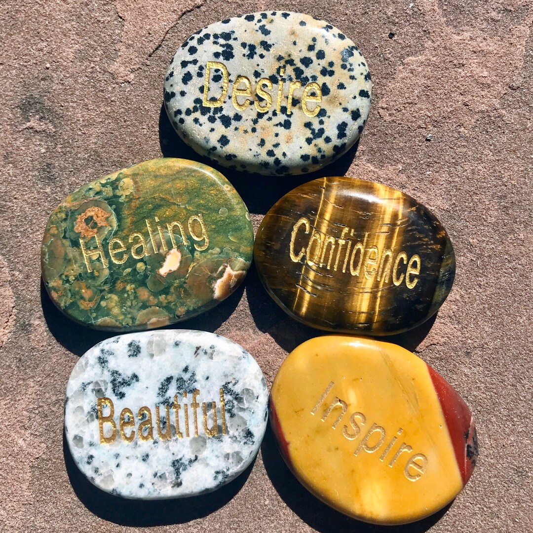 Engraved Gemstone Palm Stone: Positive Word, Zodiac Worry Stone - Etsy