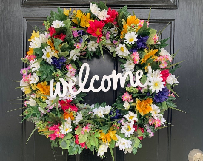 Spring Wreath for Front Door Spring Wreath Welcome Wreath - Etsy