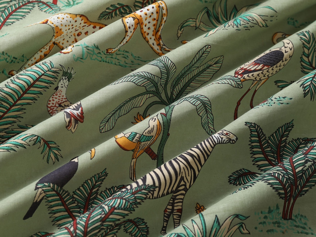 100% Jungle Safari Print Cotton Fabric,running Loose Fabric, Jungle ...