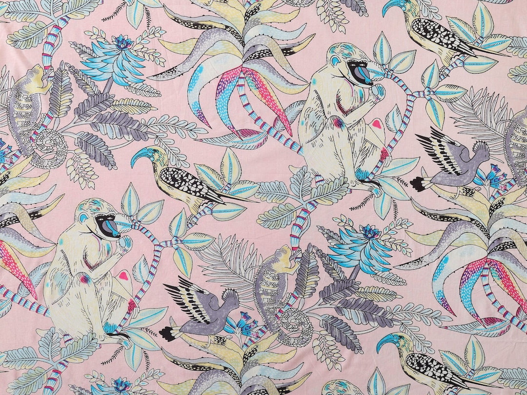 100% Monkey Print Cotton Fabric,running Loose Fabric, Monkey Block ...