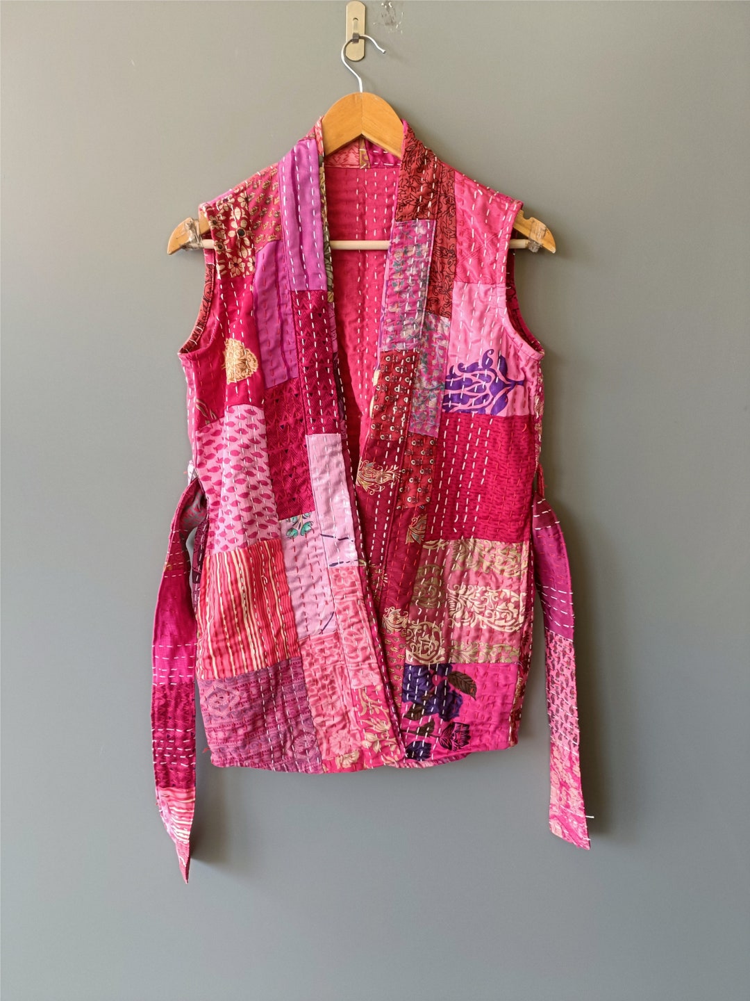 Kantha Vest Coat, Indian Handmade Cotton Vest Jacket, Women Wear ...