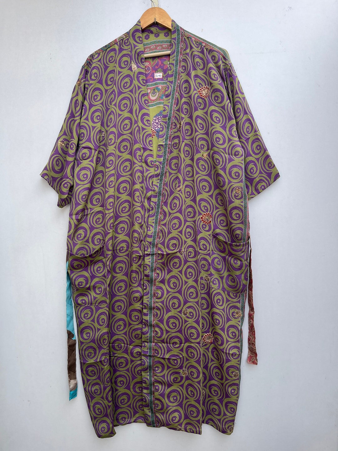 Patchwork Silk Kimono Robe,long Comfy Duster Wrap Tie Morning Night ...