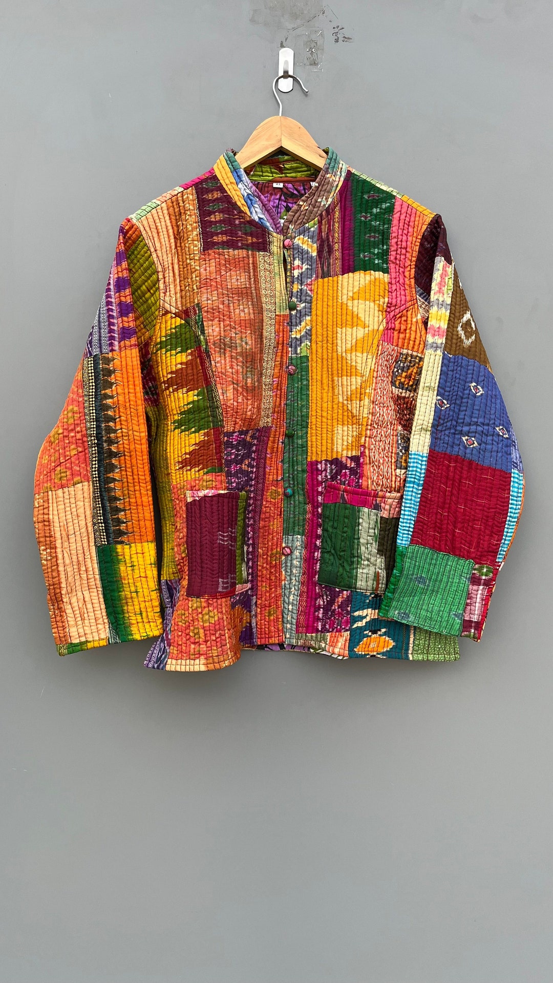Handmade Vintage Sari Silk Jacket: Patchwork Quilted Coat - Etsy