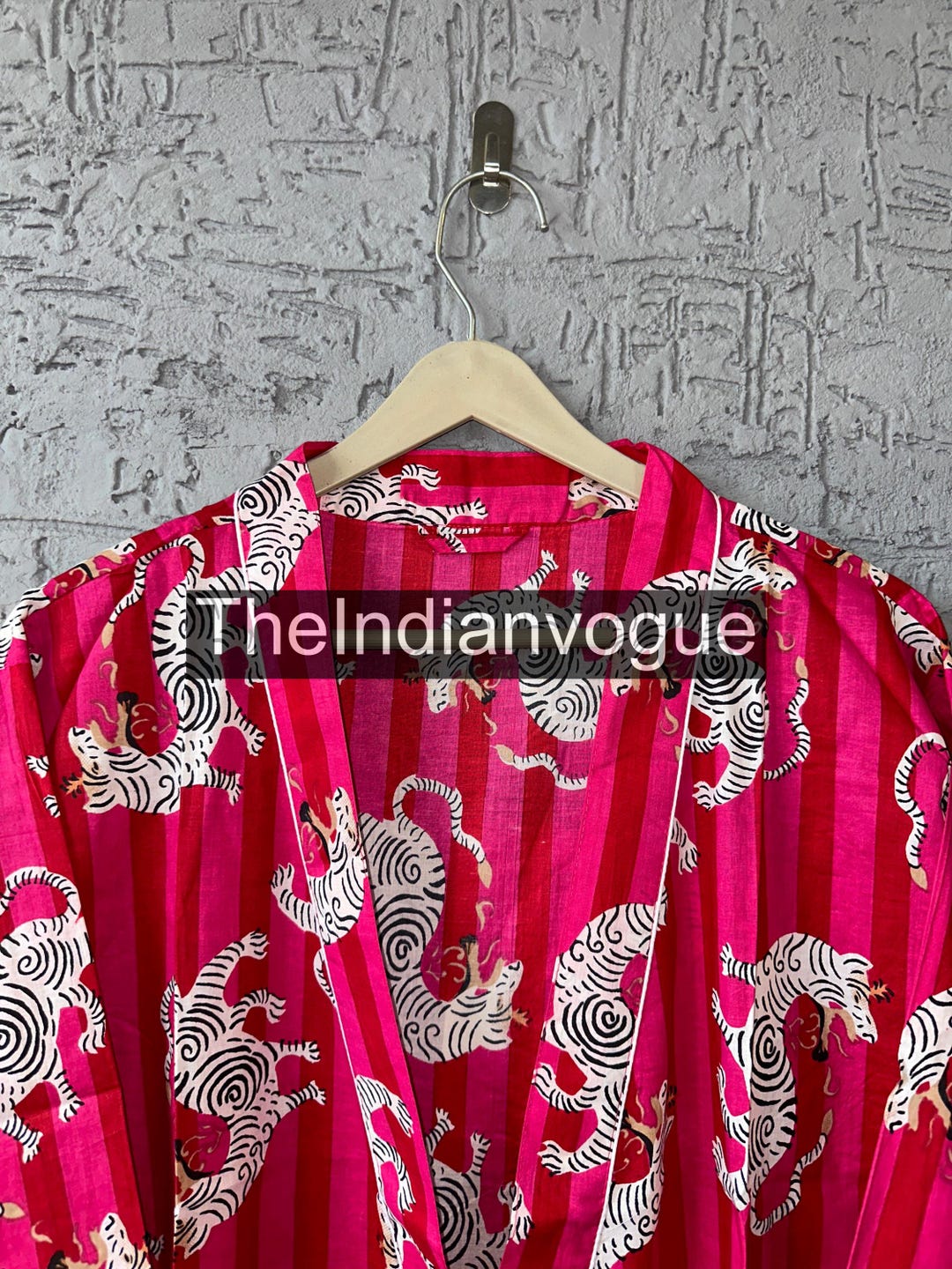 Red Tiger Print Cotton Kimono Robe: Indian Nightwear Dress - Etsy