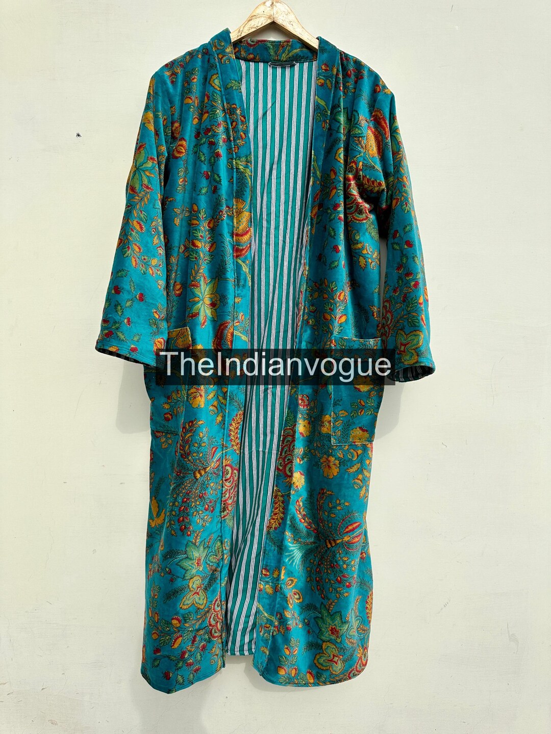 Floral Print Velvet Kimono Robe: Indian Cotton Reversible Coat - Etsy