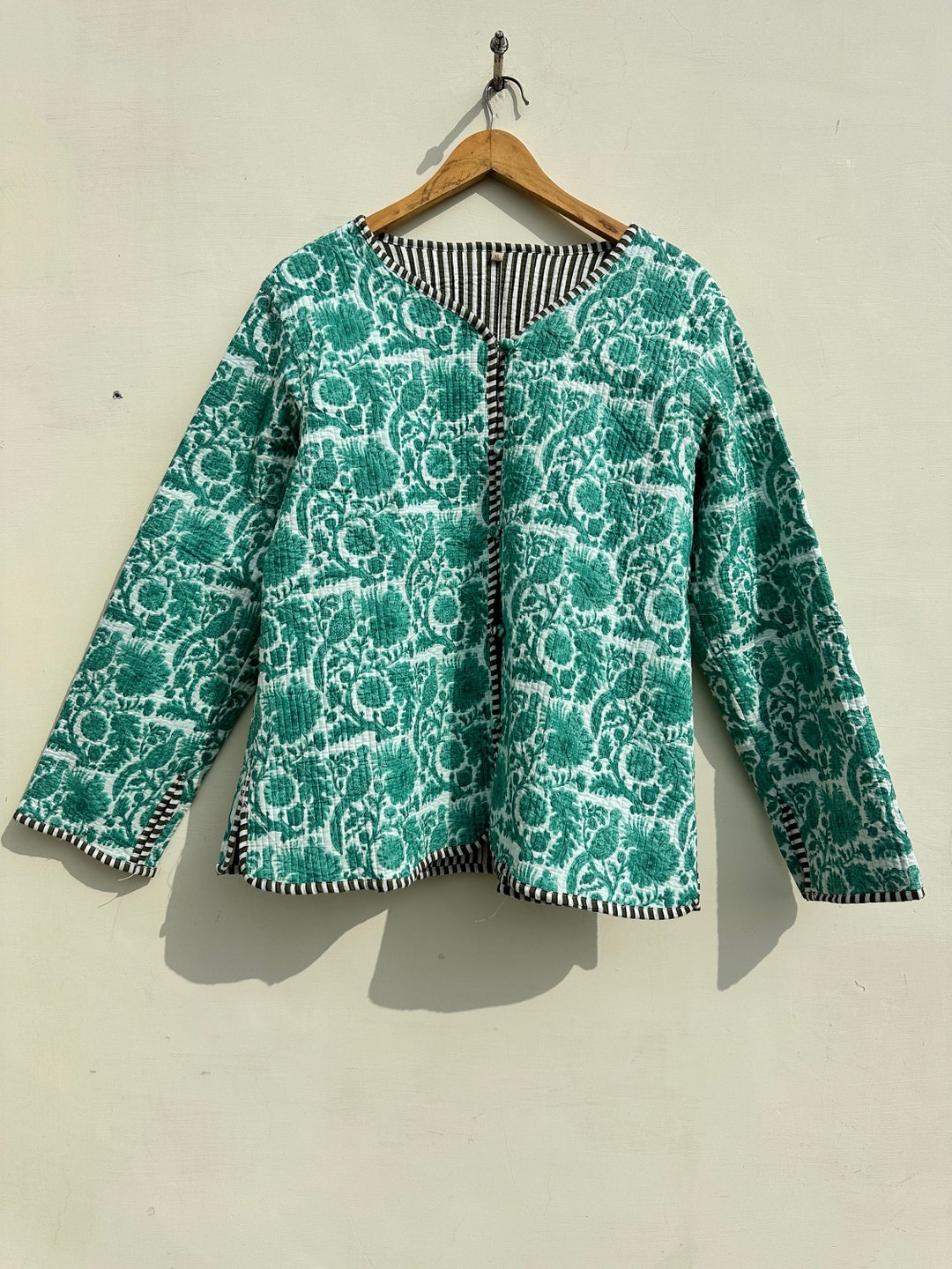 Block Printed Quilted Jacket, Cotton Jacket for Women, Handmade ...
