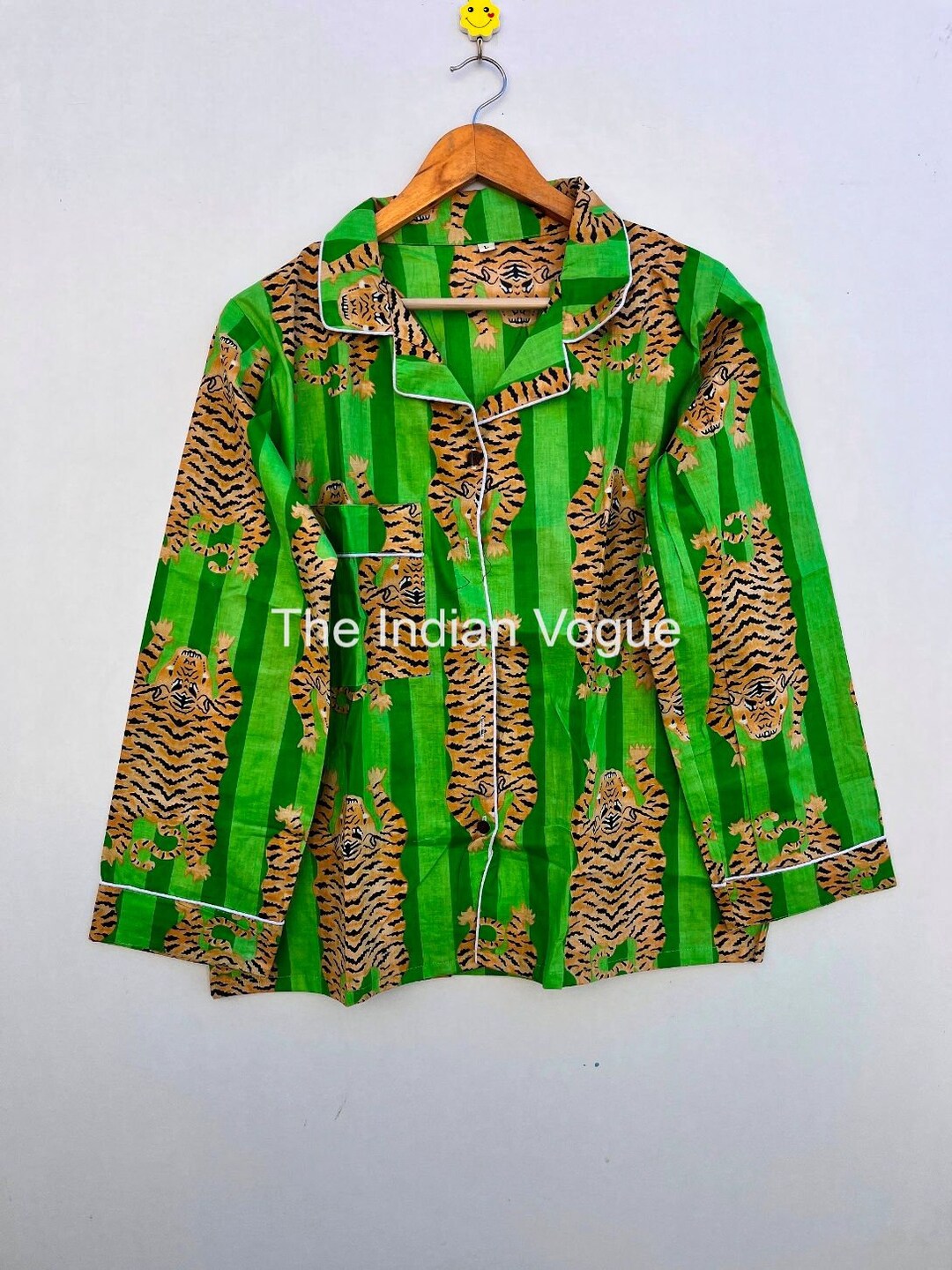 Green Tiger Print Cotton Pajama Set: Women's Night Suit - Etsy