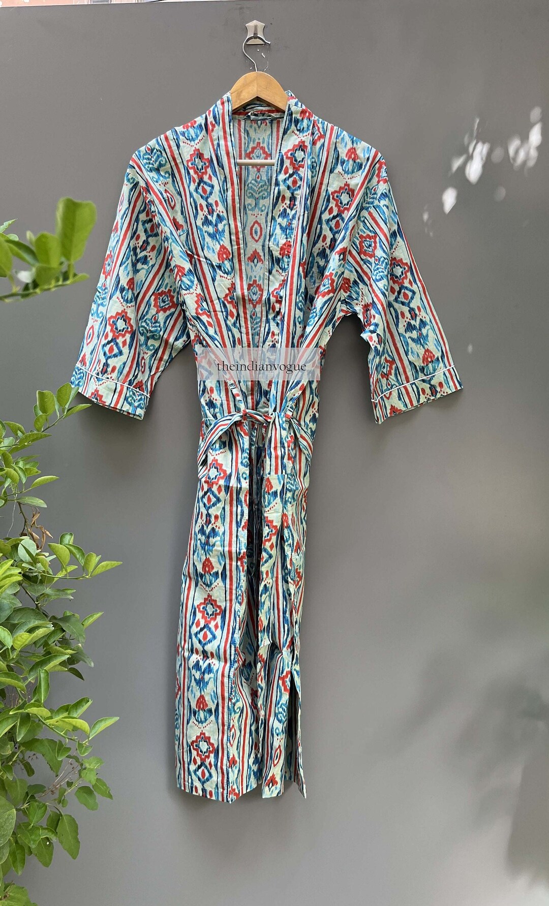 Cotton Kimono Robe: Indian Print Dressing Gown, Beach Cover-up - Etsy