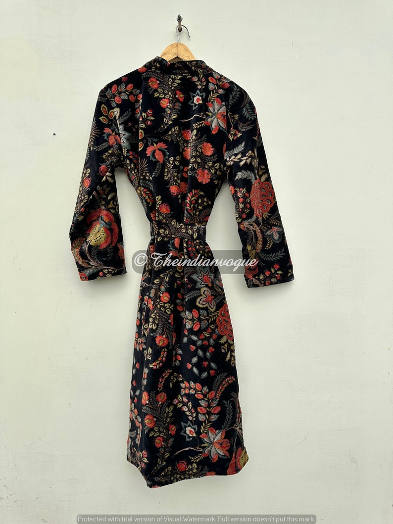 Floral Velvet Kimono Robe: Indian Cotton Jacket, Long Winter Coat ...