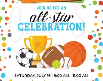 All-star Sports Birthday Invitation - Etsy