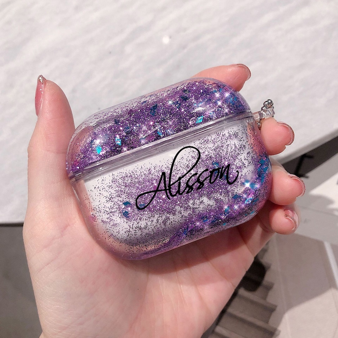 Purple Glitter Case for Airpods Pro Handwriting Custom Personalized ...