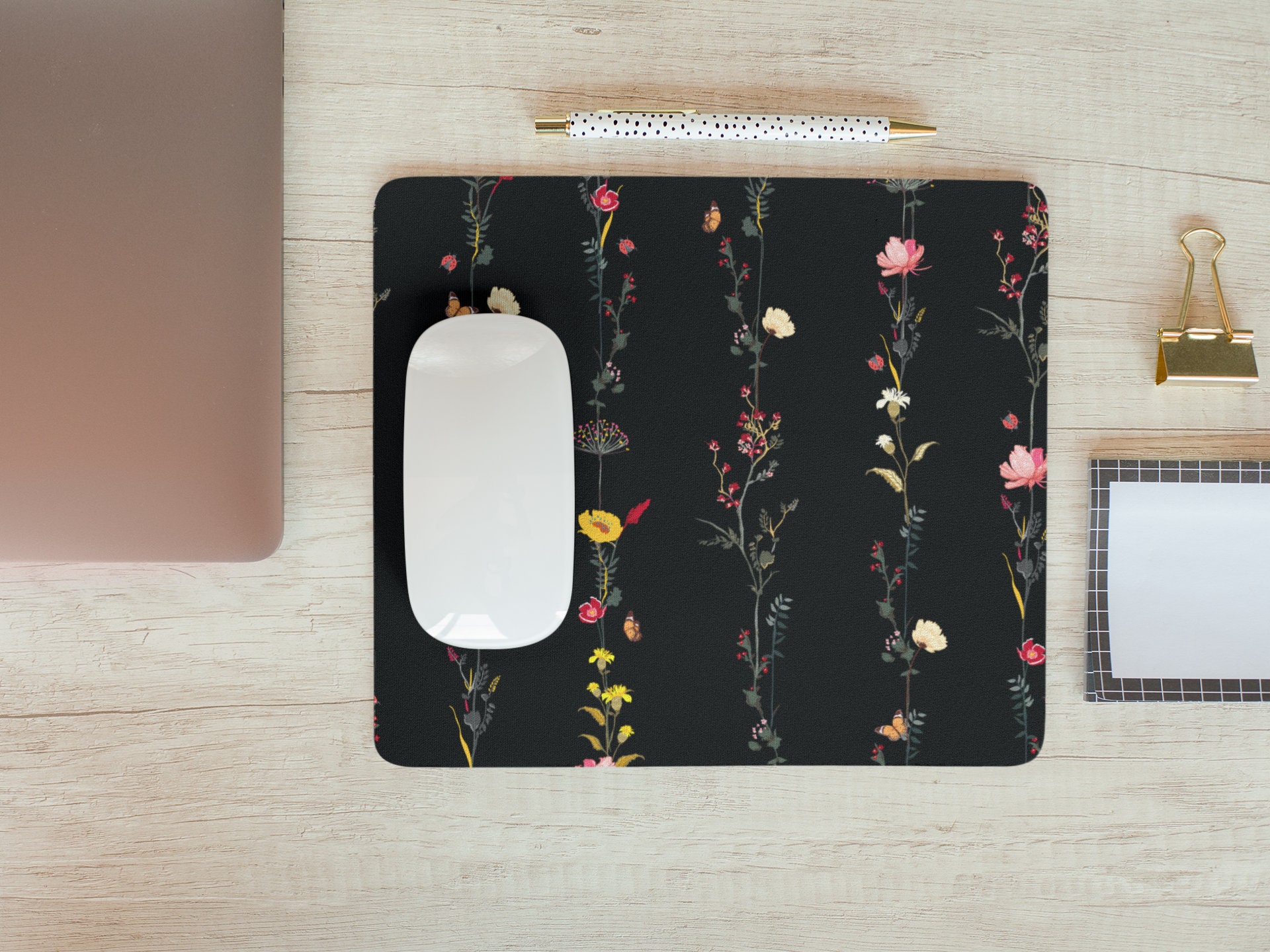 Tiny Flowers Mouse Pad Floral Mousepad Black Office Decor for - Etsy