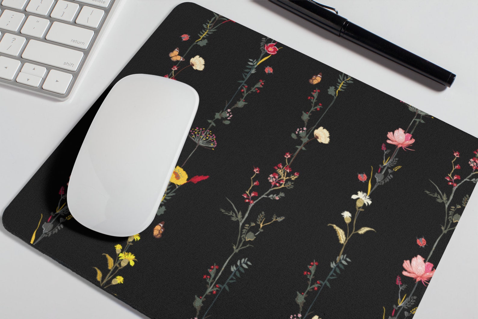 Tiny Flowers Mouse Pad Floral Mousepad Black Office Decor for - Etsy