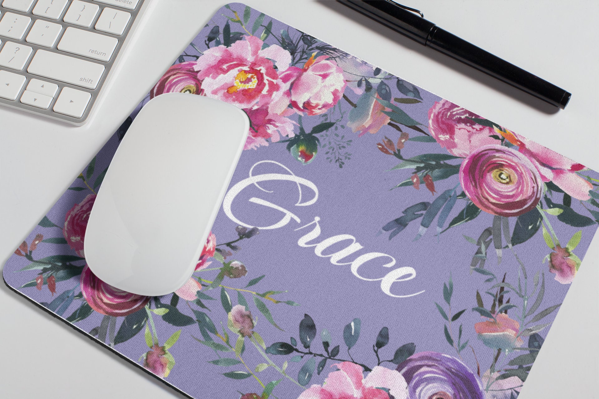 Custom Name Mouse pad Personalized Mousepad Floral Monogram | Etsy