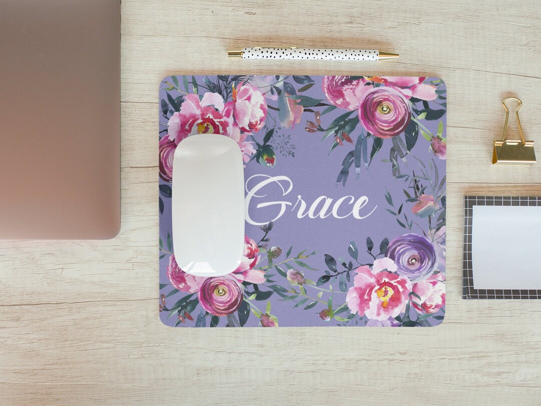 Custom Name Mouse Pad Personalized Mousepad Floral Monogram Watercolors ...