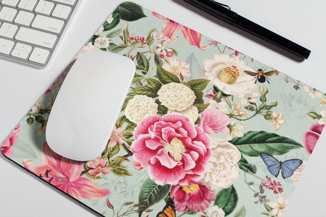 Mousepad Aesthetic Peonies Mouse Pad Butterflies Office Decor - Etsy