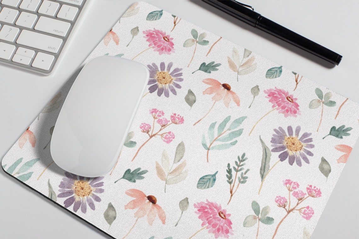 Aesthetic Mouse Pad Wild Flowers Mousepad Pink Office Decor for Women ...