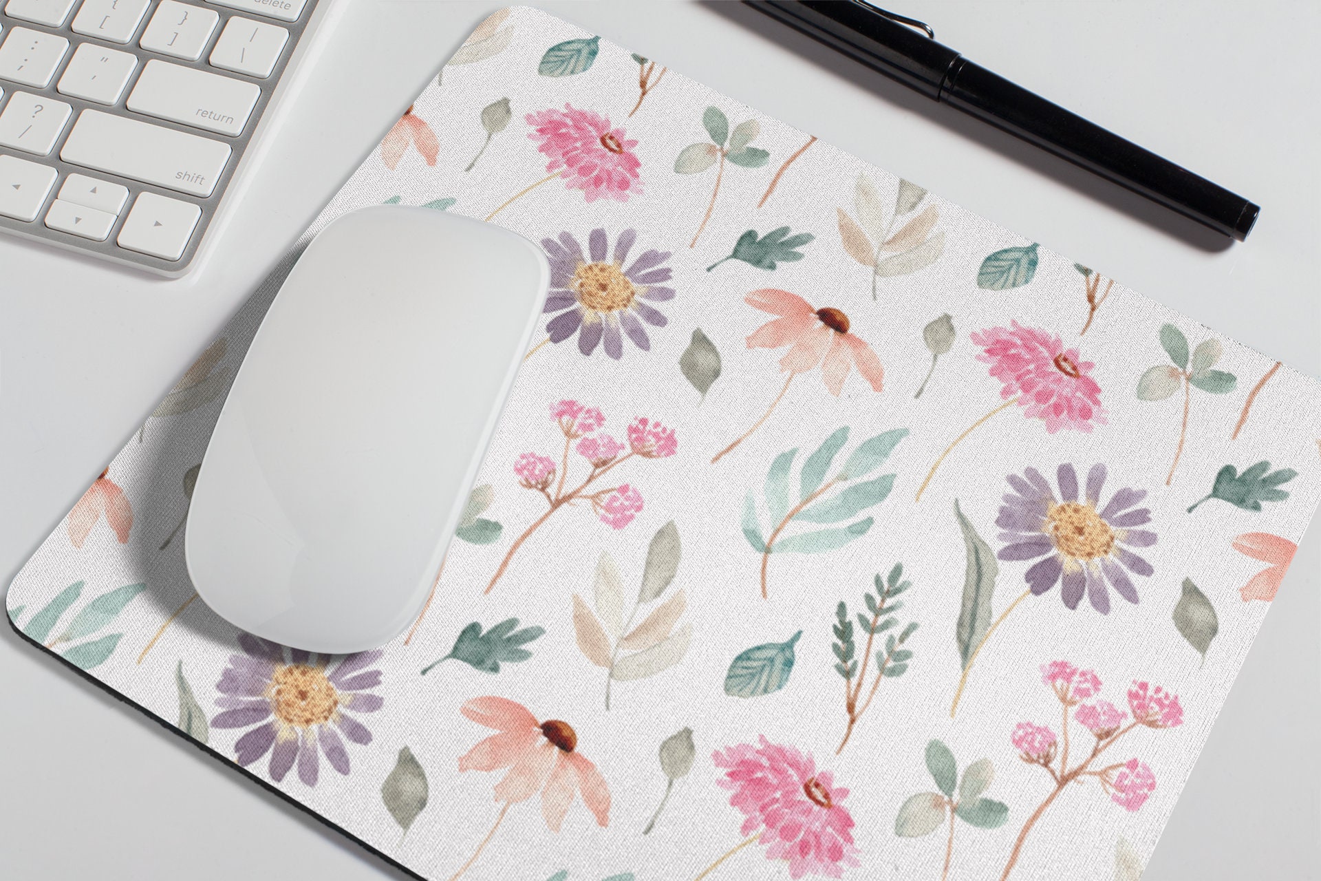 Aesthetic Mouse Pad Wild Flowers Mousepad Pink Office Decor for Women ...
