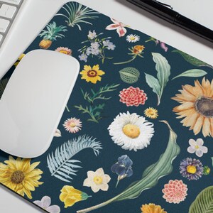Mouse Pad Floral Mousepad Botanical Office Decor Desk Accessories Blue ...