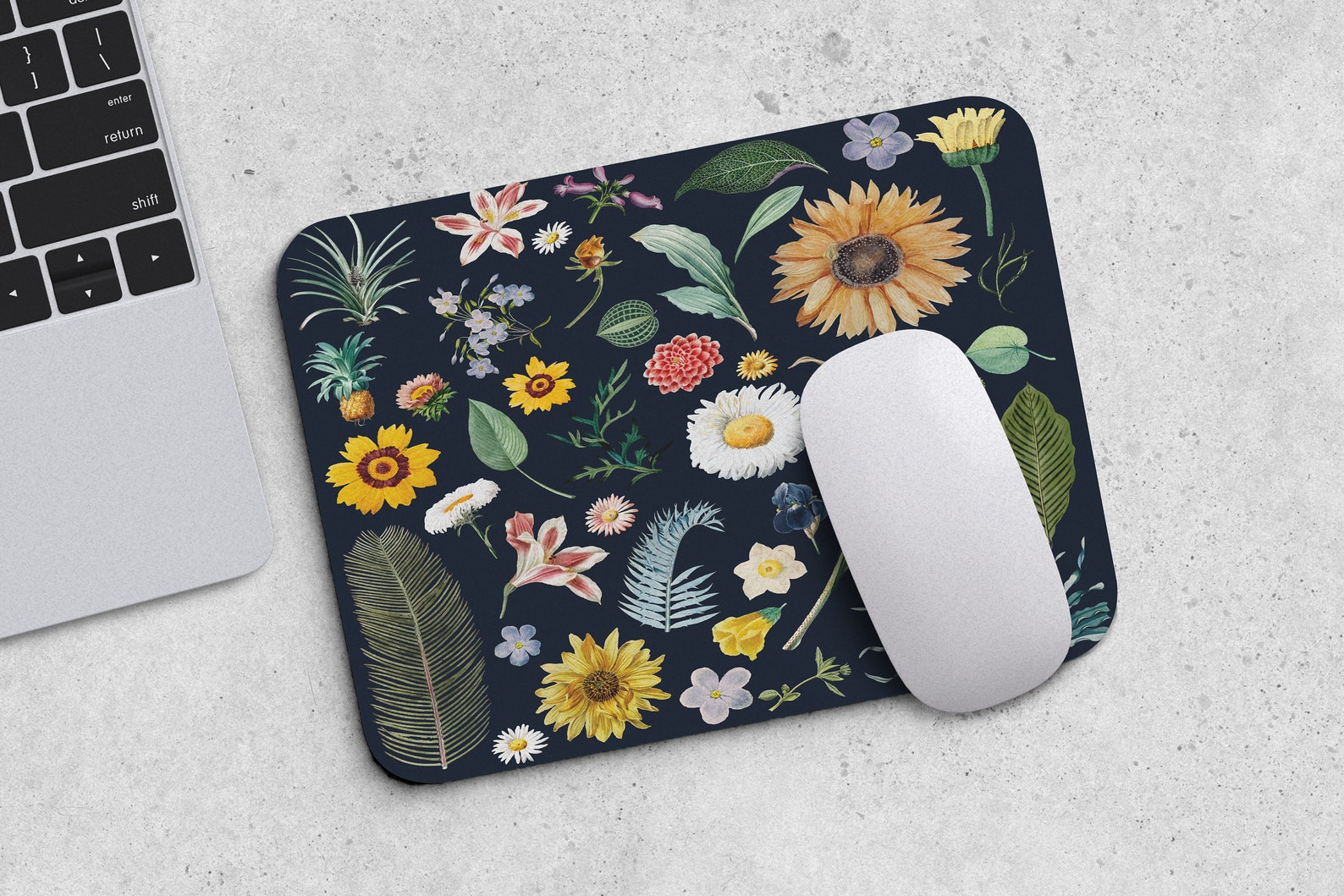 Mouse Pad Floral Mousepad Botanical Office Decor Desk Accessories Blue ...