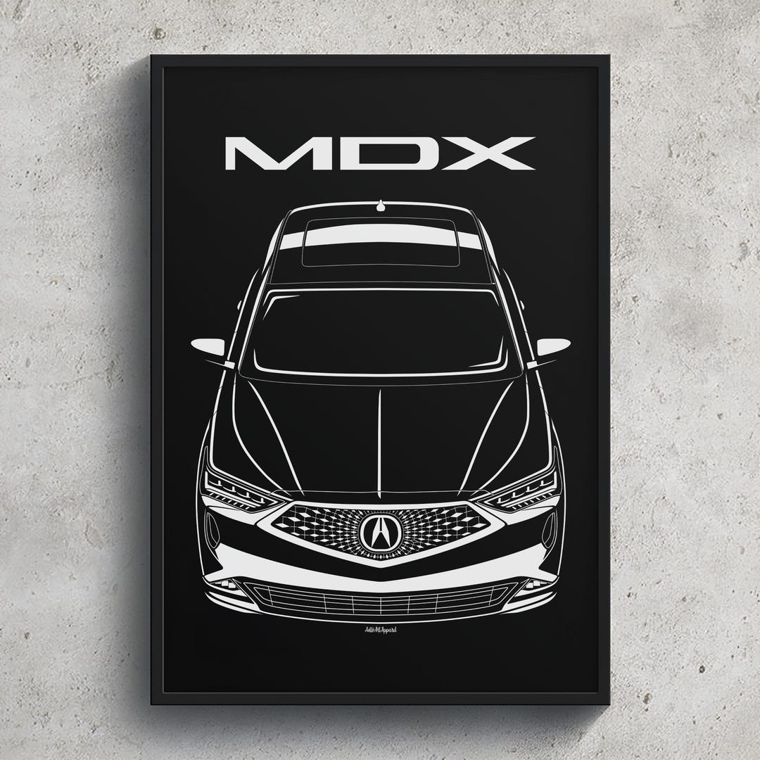 Acura MDX Poster Car Art, Minimal Emblem Silhouette (2022-2024 Model ...