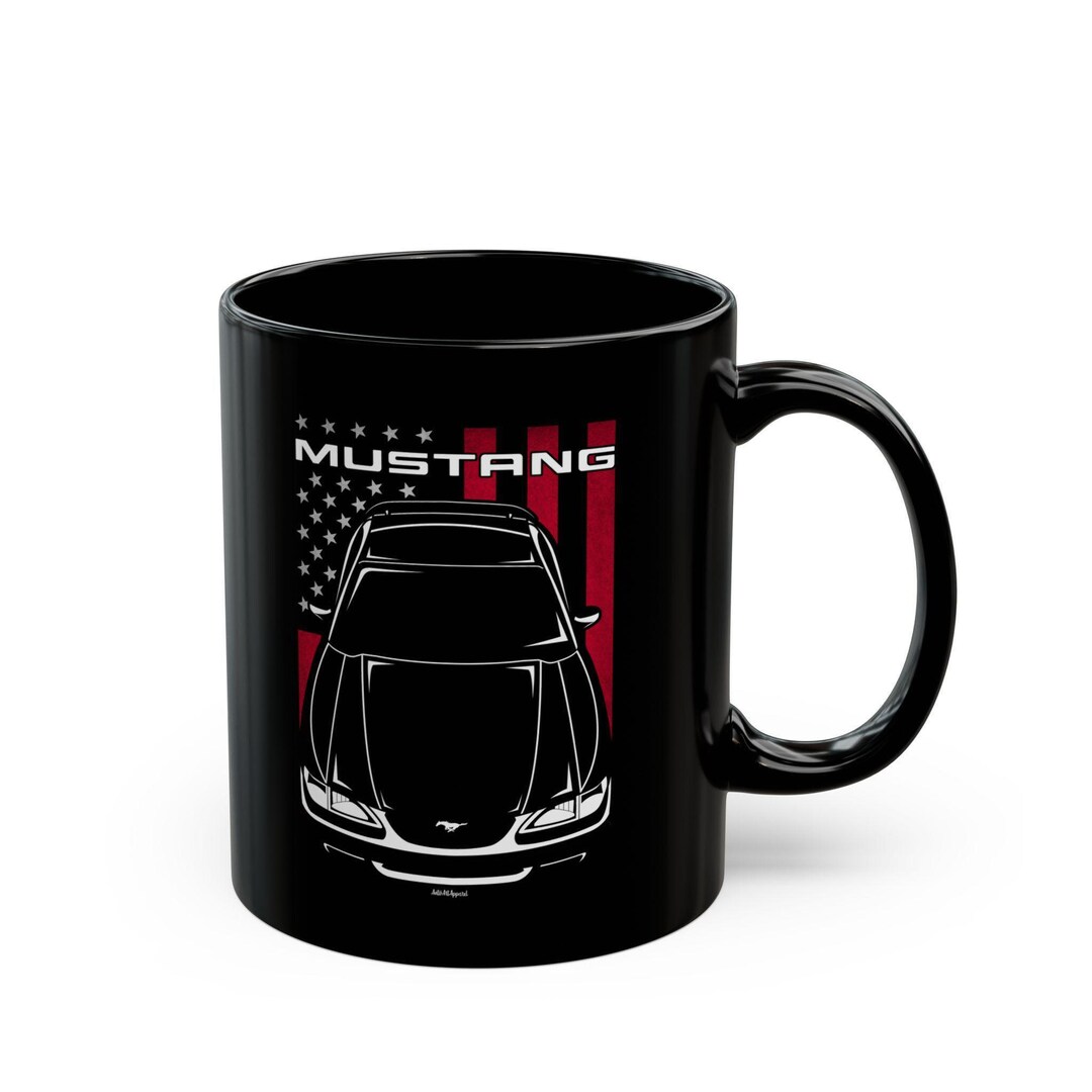 Ford Mustang SN95 Mug - Classic Car Coffee Cup - Black Ceramic, US Flag ...