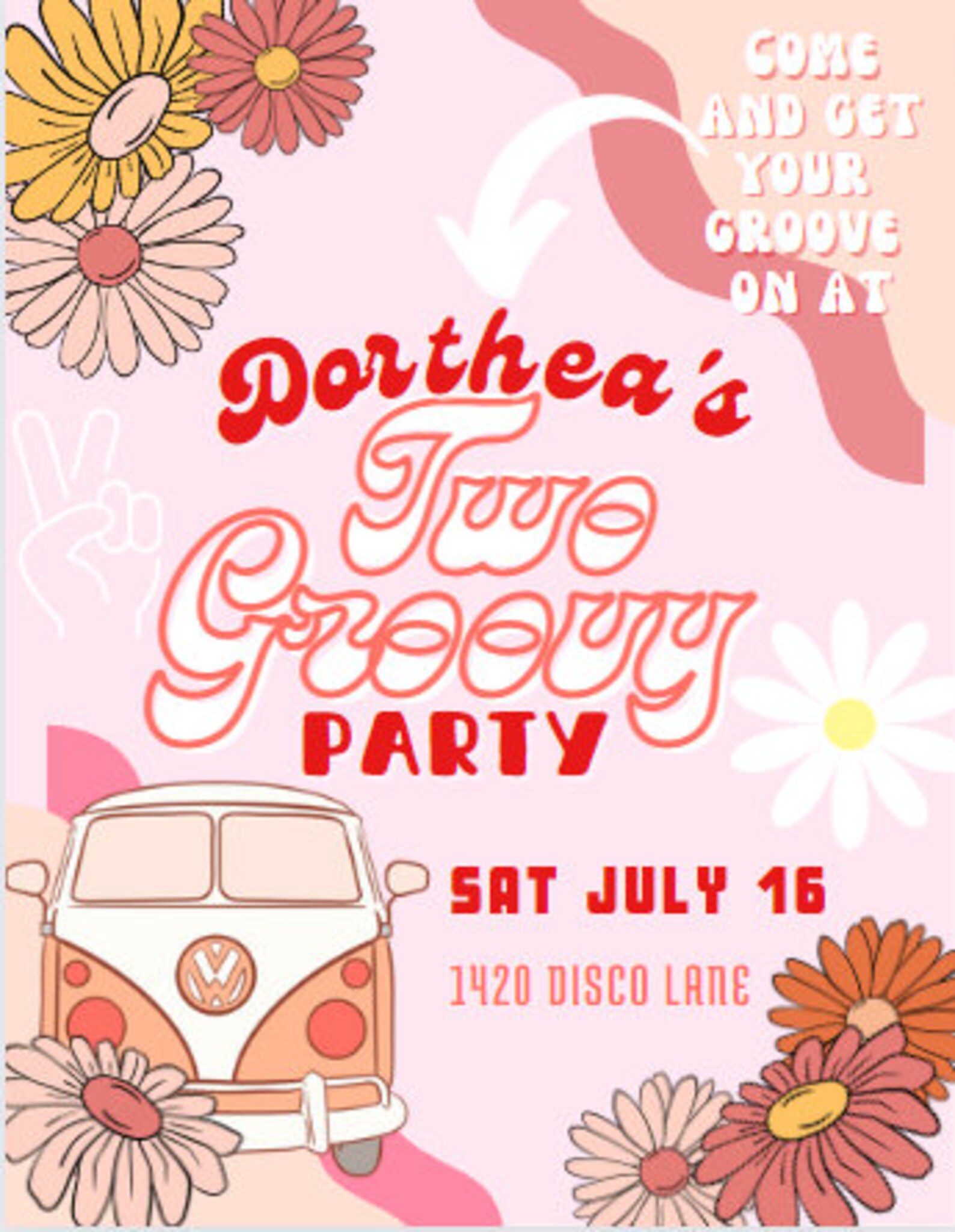 Editable Two Groovy Hippie Birthday Party Invitation | Etsy