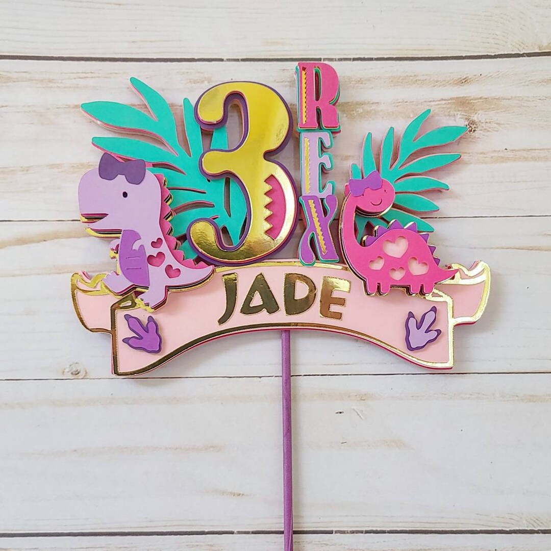 3 Rex Girls Dinosaur Theme Cake Topper in Ellington - Etsy