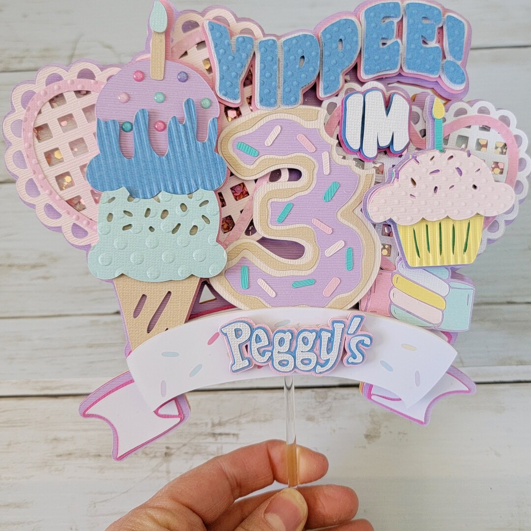 Yippee I'm 3 Sweets Theme Cake Topper - Etsy