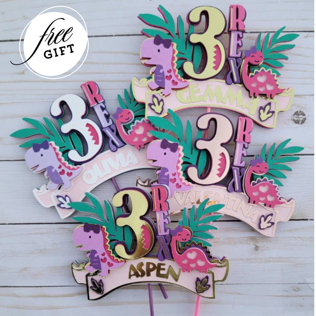 3 Rex Girls Dinosaur Theme Cake Topper in Ellington - Etsy