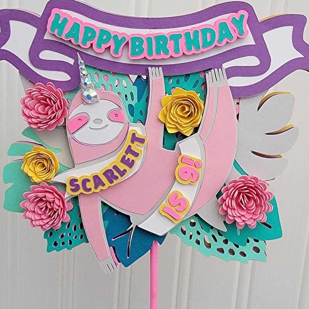 Sloth Theme Girls Birthday Cake Topper - Etsy
