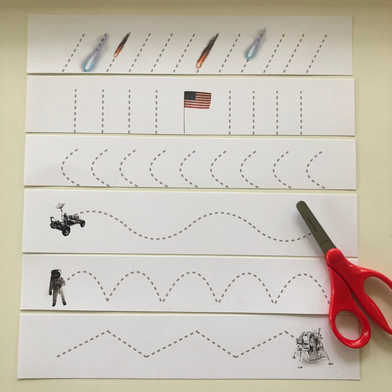 Moon/ Space Themed Toddler Practice Cutting Strips - Etsy