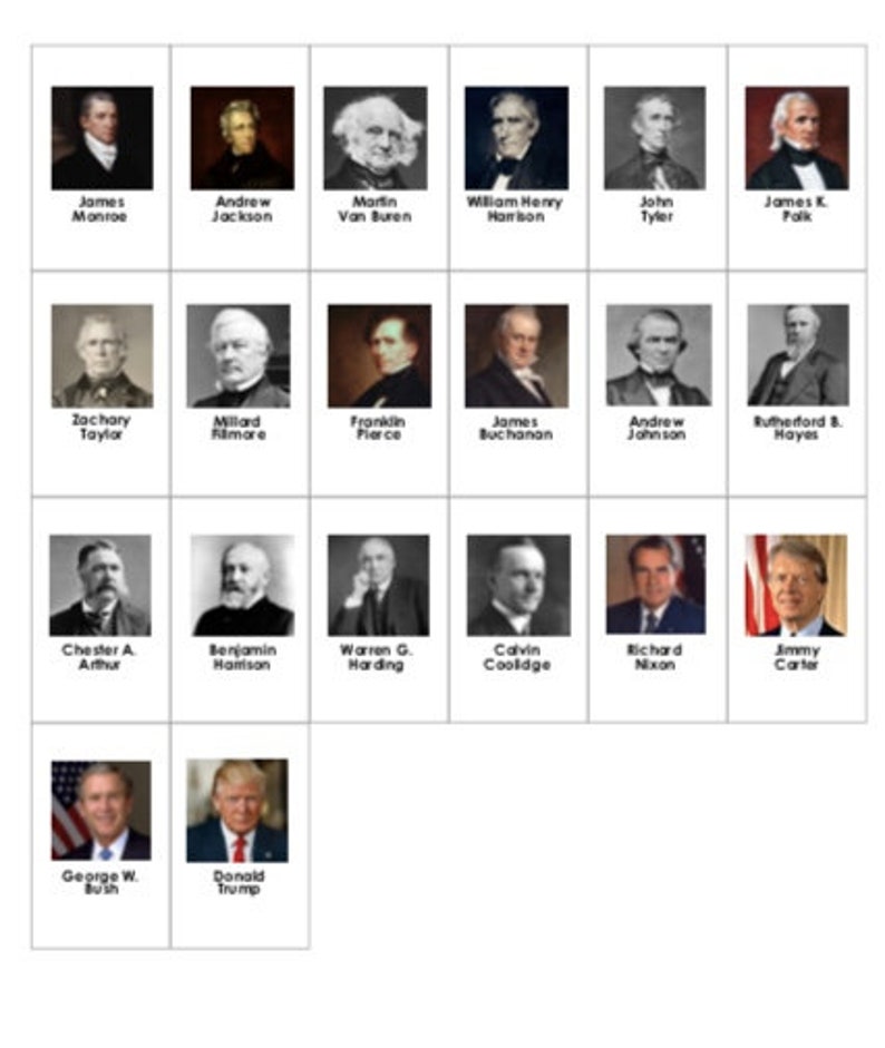 US Presidents Printable Guessing Game Insert Cards - Etsy