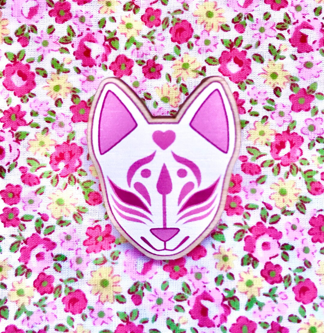 Wooden Kitsune Pin - Kitsune Pin - Kitsune Mask Pin - Fox Pin - Kawaii ...