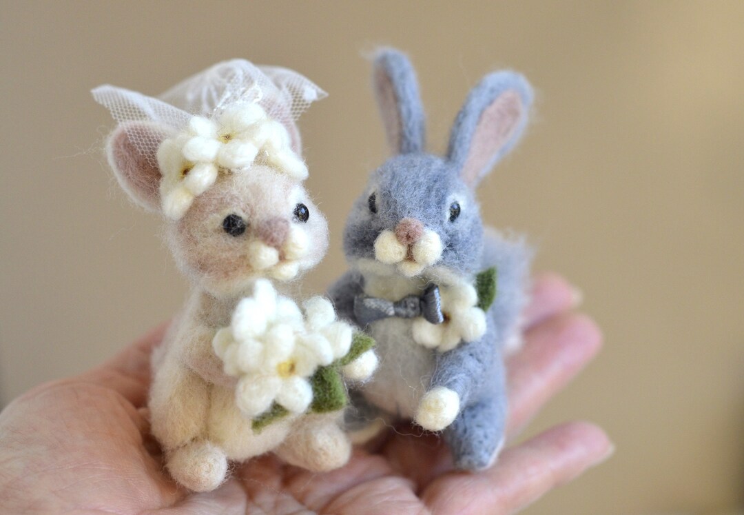 Small Bunnies Wedding Figurines Bride and Groom, Wedding Beige and Gray ...