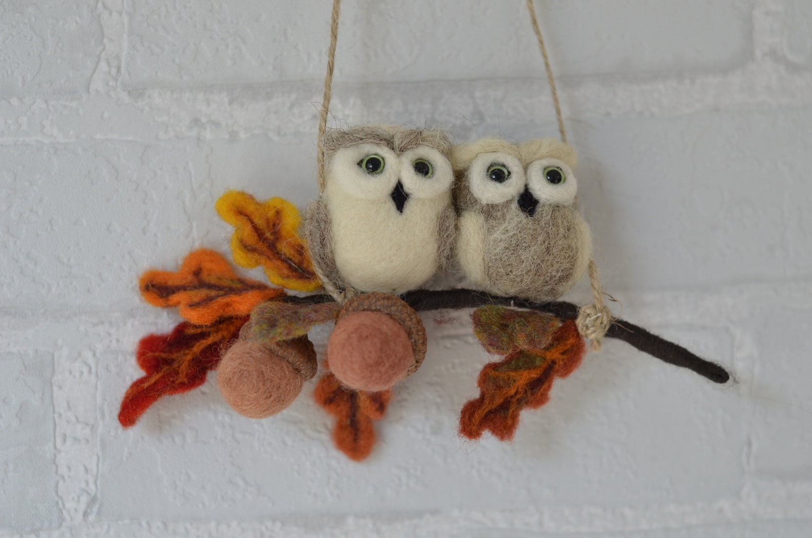 Fall Wall Hanging Decor Owls on Oak Twig Autumn Decoration - Etsy