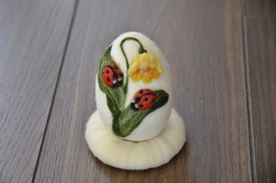 Painted Felted Easter Egg Two Ladybugs Ornament 8cm apx32in - Etsy