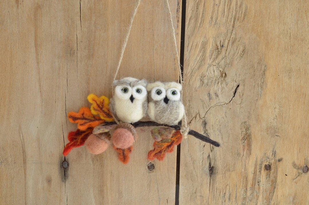 Fall Wall Hanging Decor Owls on Oak Twig, Autumn Decoration for Home ...
