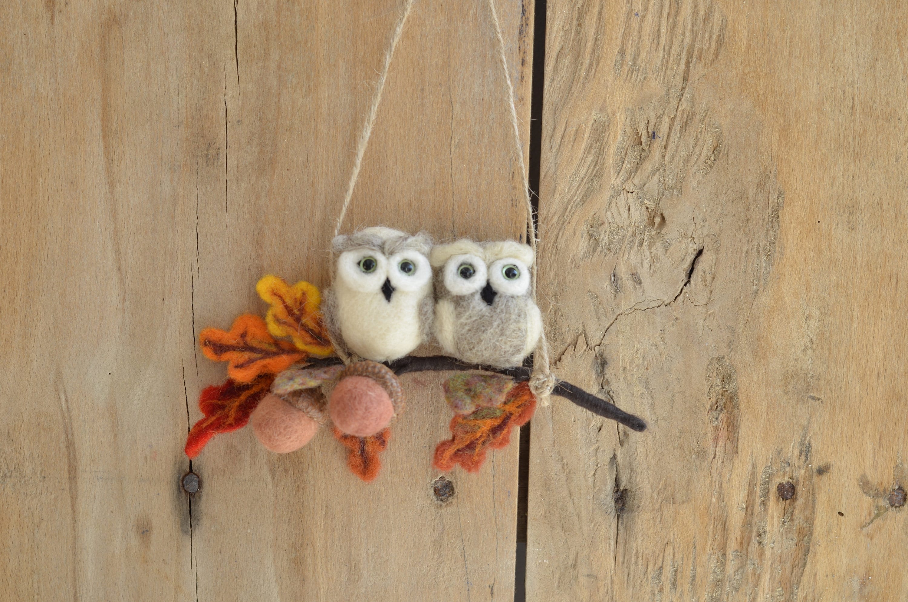 Fall Wall Hanging Decor Owls on Oak Twig Autumn Decoration - Etsy