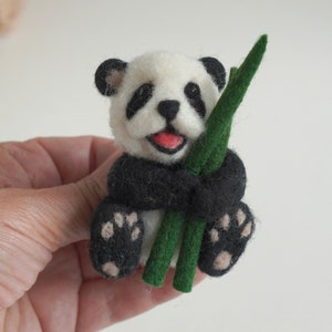 Needle Felted Panda Brooch, Panda With Bamboo Figurine - Etsy