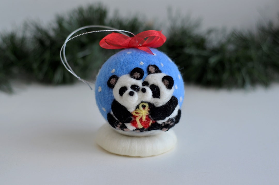Hand Painted Christmas Tree Toy Giant Panda in Love, Christmas Gift for ...