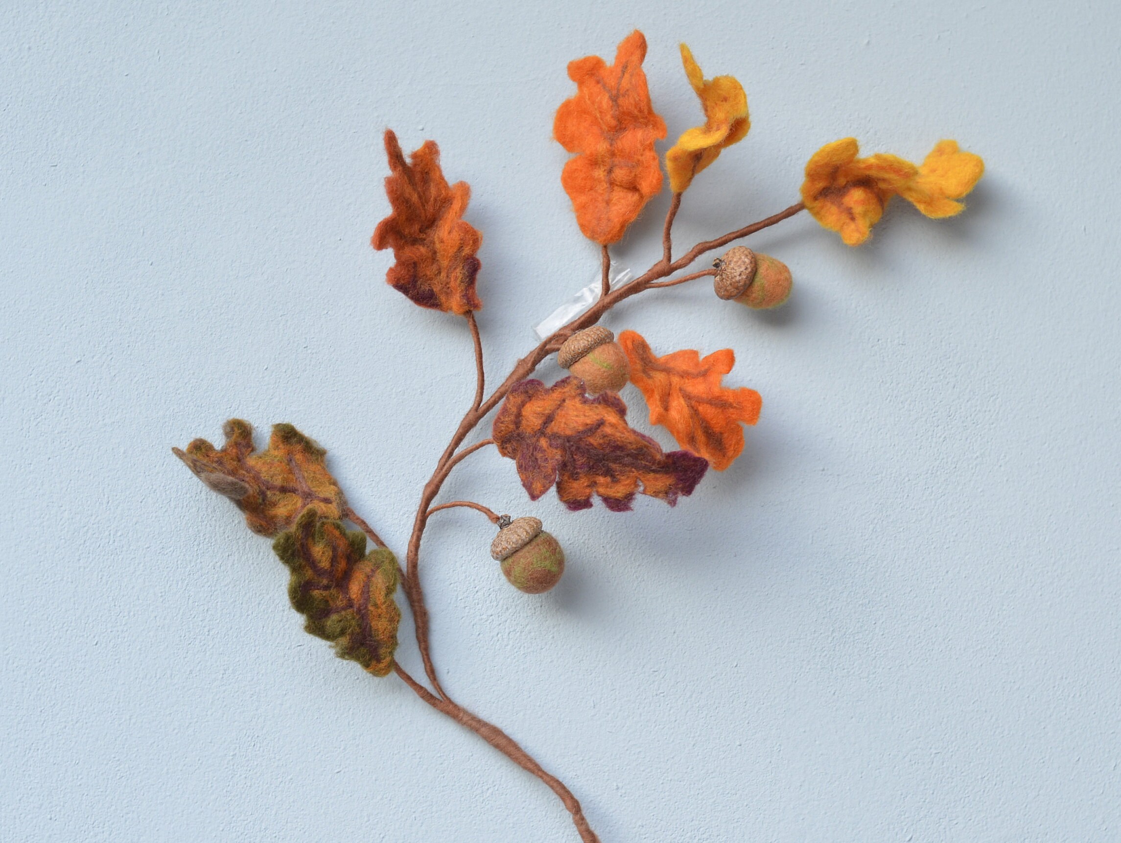 Fall Oak Twig With Bright Felt Autumn Leaves Ornament and Acorn, Wall ...